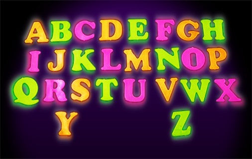 Neon Rainbow Alphabet Black Light Reactive Wall Decoration (25 pcs ...