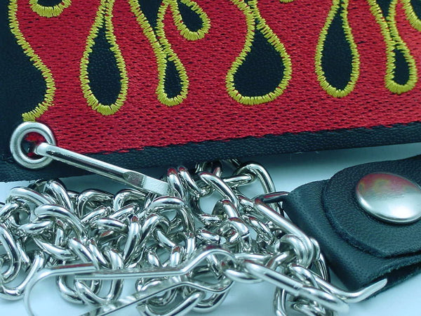 Burning Flames Embroidered Leather Chain Wallet – Bewild
